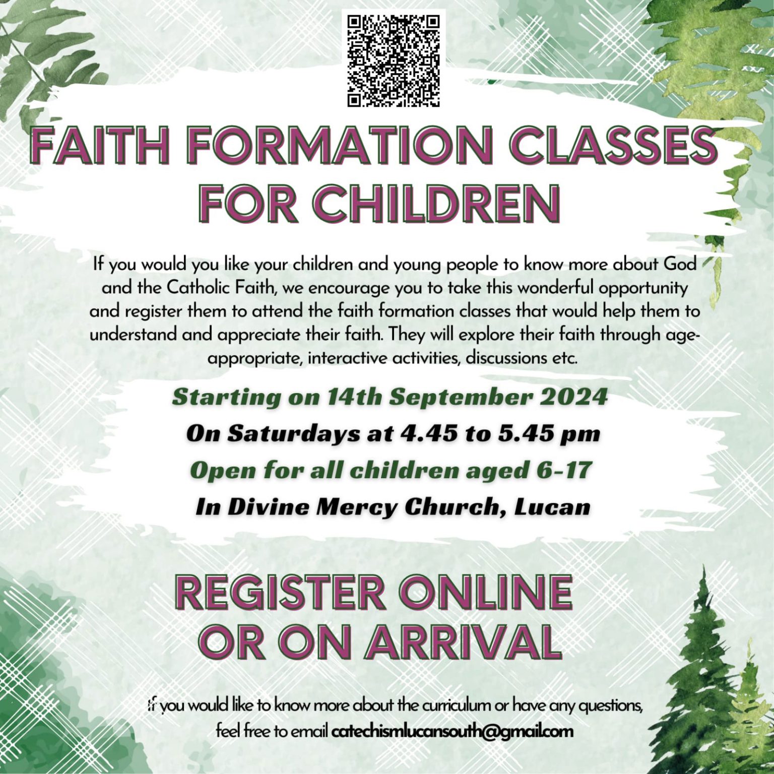 Faith Formation Classes Sept 2024 – Lucan South Parish